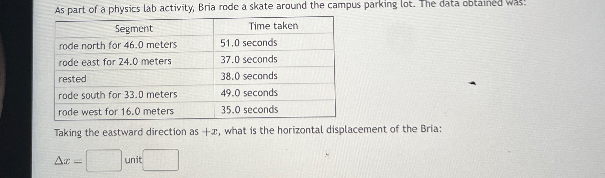 Solved As part of a physics lab activity, Bria rode a skate | Chegg.com