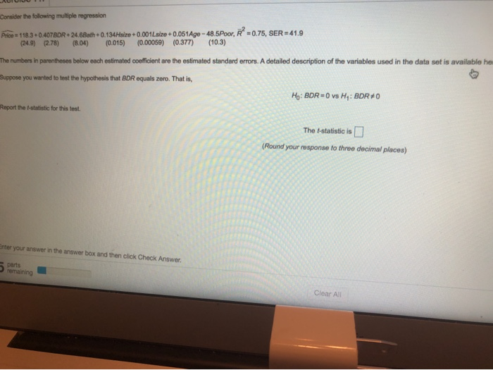 Solved Consider the following multiple regression Price = | Chegg.com