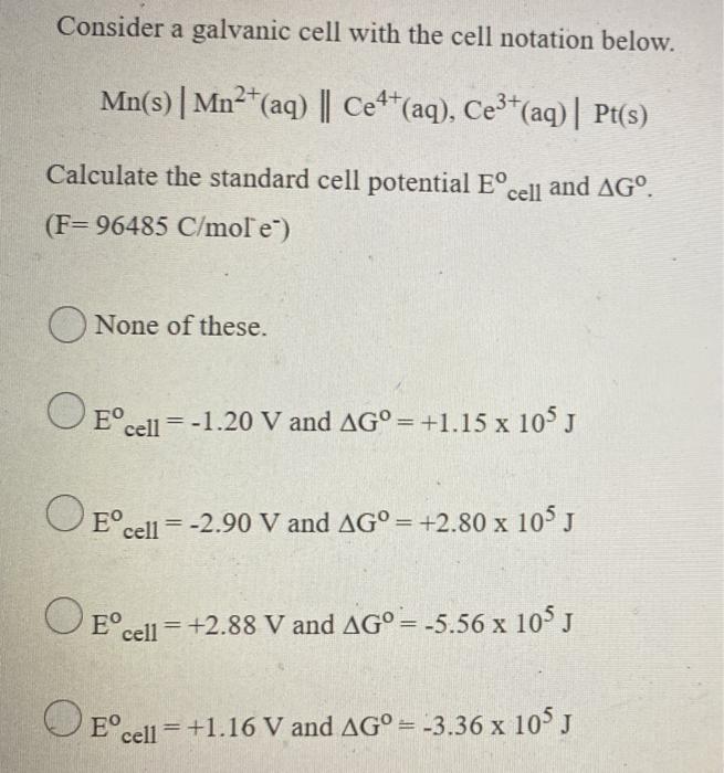 Solved Consider a galvanic cell with the cell notation | Chegg.com