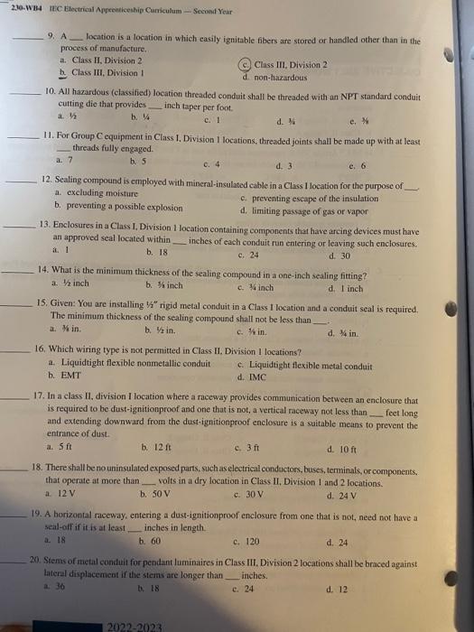 Solved 230.WH4 ItCC Electrical Agpeceticenhip Curriculum - | Chegg.com