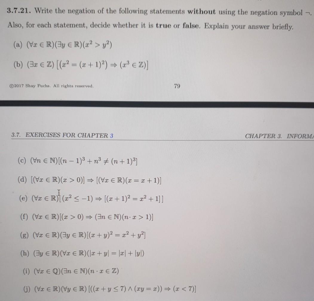Solved 1. 3.7.21. Write the negation of the following | Chegg.com