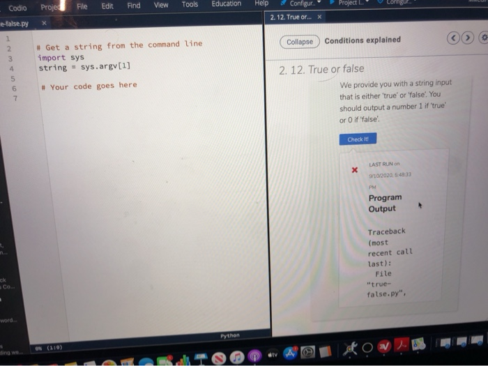 Solved File Edit Codio Projed Find View Tools Education | Chegg.com