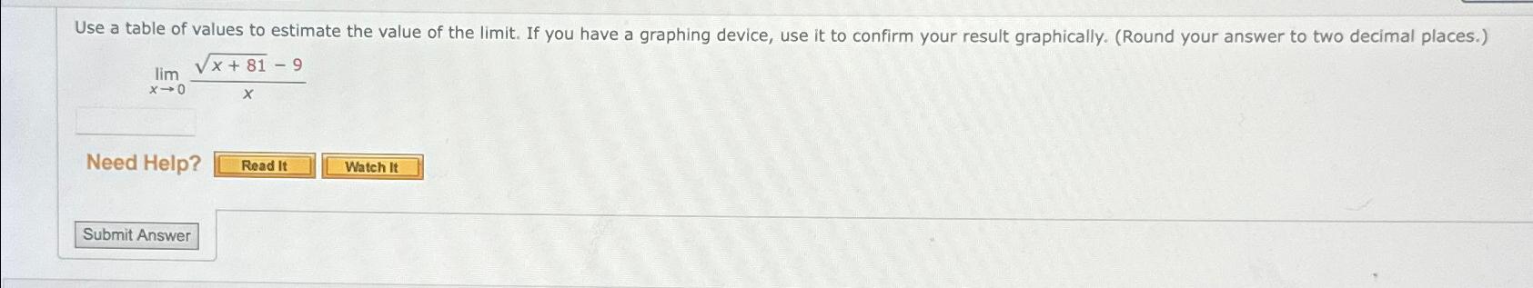 Solved Use a table of values to estimate the value of the | Chegg.com