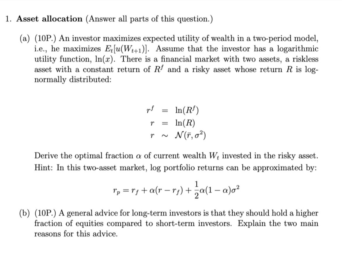 Solved Asset allocation (Answer all parts of this | Chegg.com