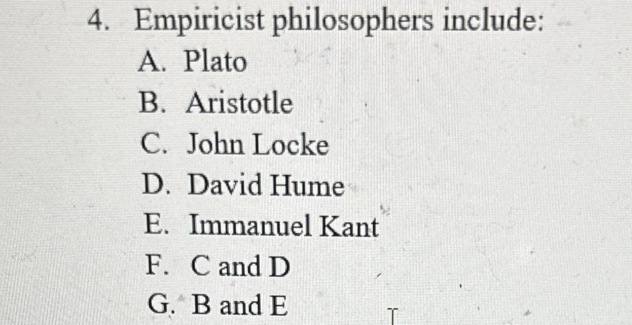 Solved Empiricist philosophers include:A. ﻿PlatoB. | Chegg.com