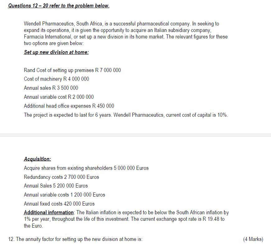 Solved Questions 12-20 ﻿refer to the problem below.Wendell | Chegg.com