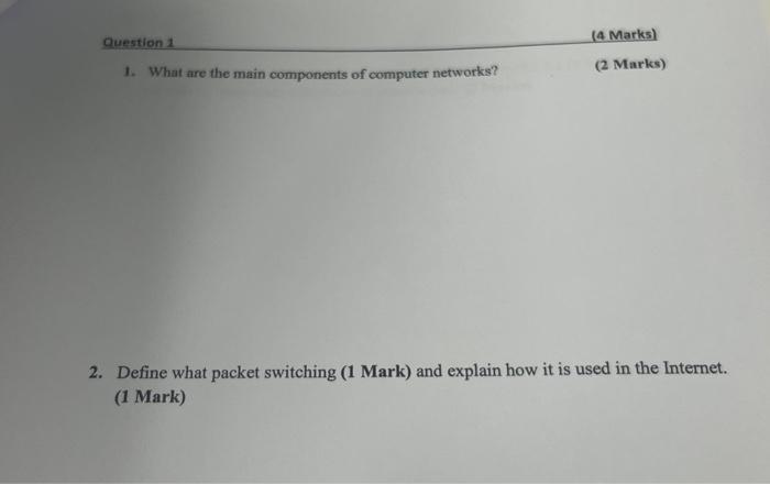 Solved 1. What are the main components of computer networks? | Chegg.com