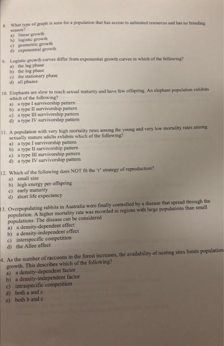 Solved 1. For which of the following species is quadrat | Chegg.com