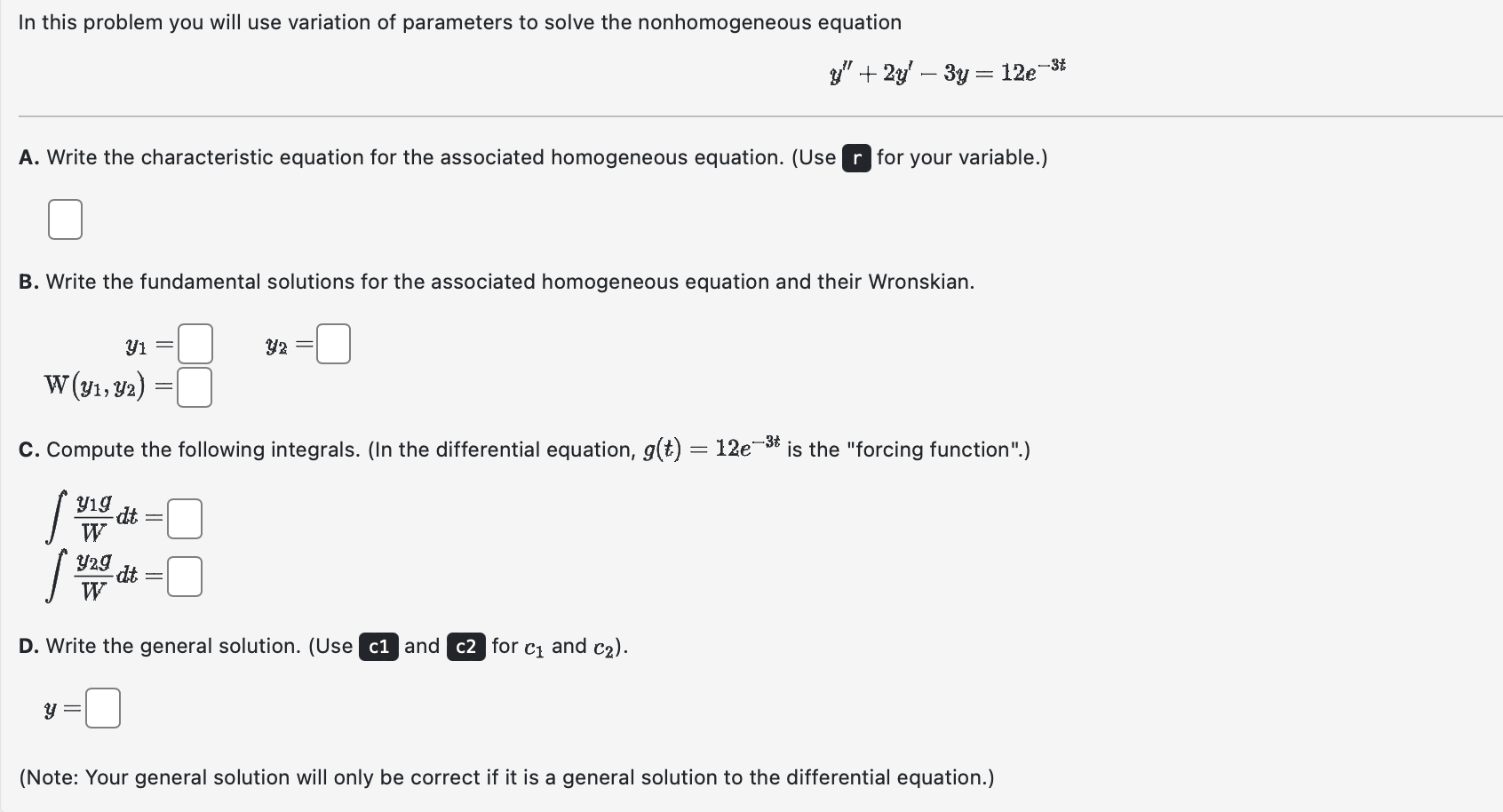 Solved In this problem you will use variation of parameters | Chegg.com