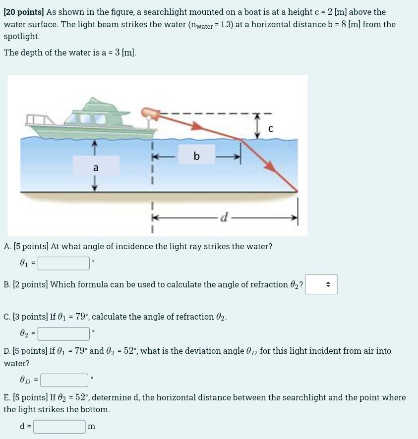 Solved [20 points] As shown in the figure, a searchlight | Chegg.com