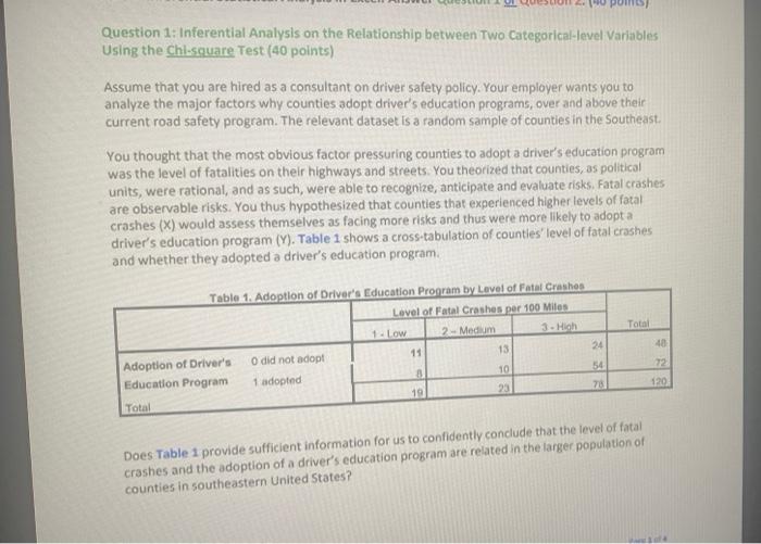 Solved Question 1: Inferential Analysis on the Relationship | Chegg.com