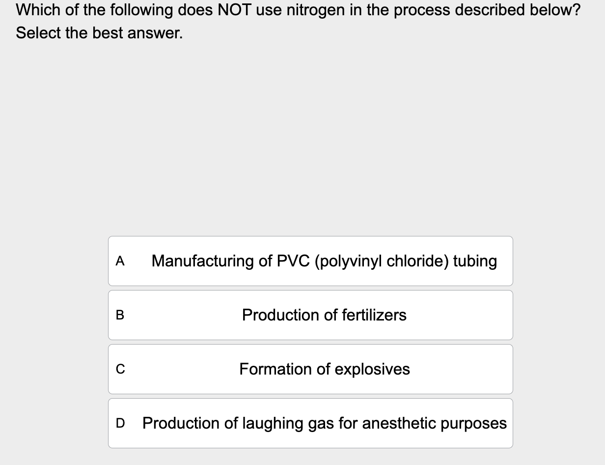 Which of the following does NOT use nitrogen in the | Chegg.com