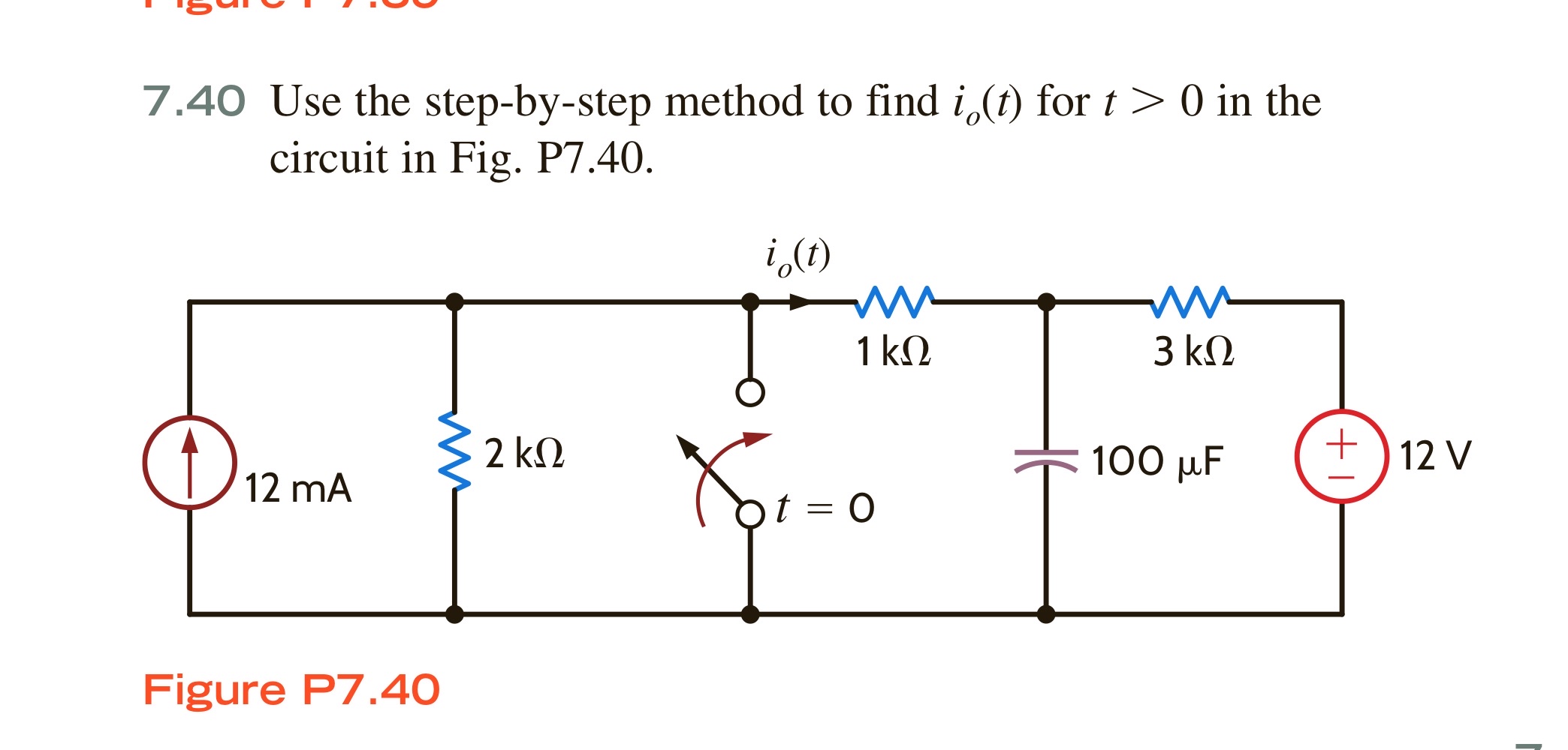 7.40 ﻿Use the step-by-step method to find io(t) ﻿for | Chegg.com