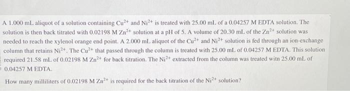 Solved A 1.000 mL aliquot of a solution containing Cu2+ and | Chegg.com
