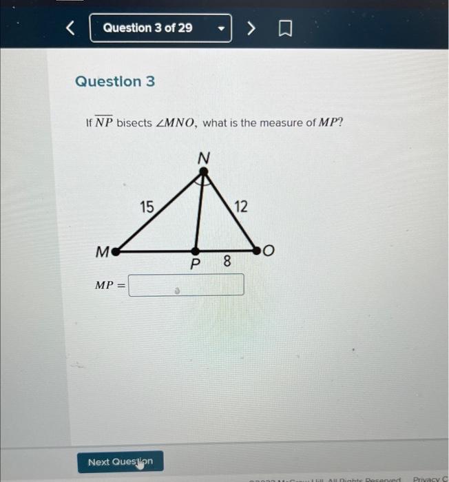 Solved If NP bisects ∠MNO, what is the measure of MP ? | Chegg.com
