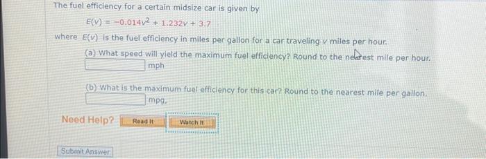 Solved The fuel efficiency for a certain midsize car is | Chegg.com