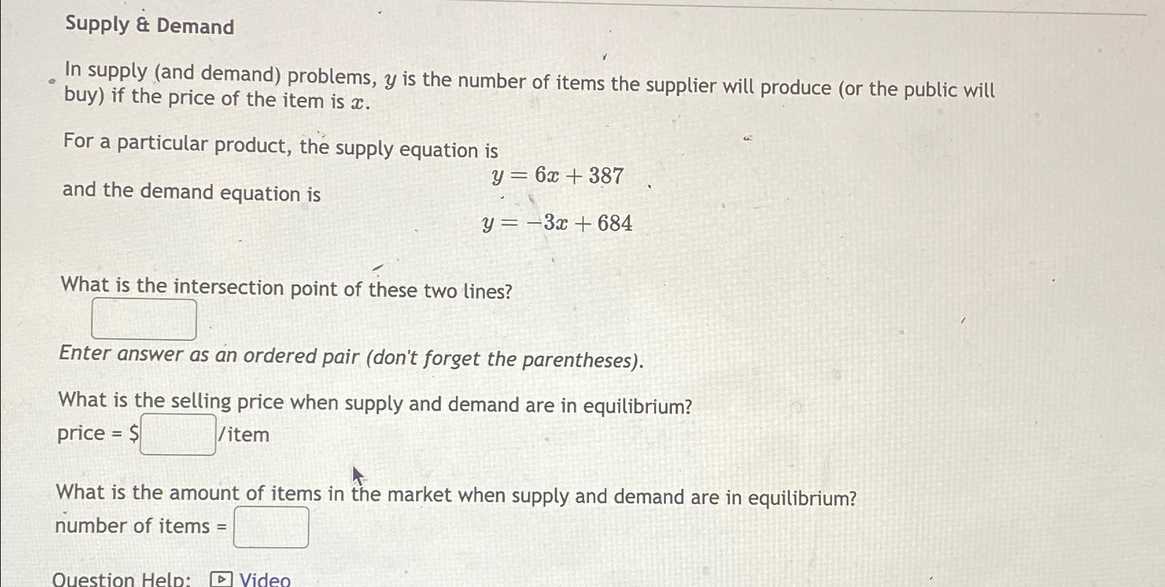 Solved Supply & DemandIn supply (and demand) ﻿problems, y | Chegg.com
