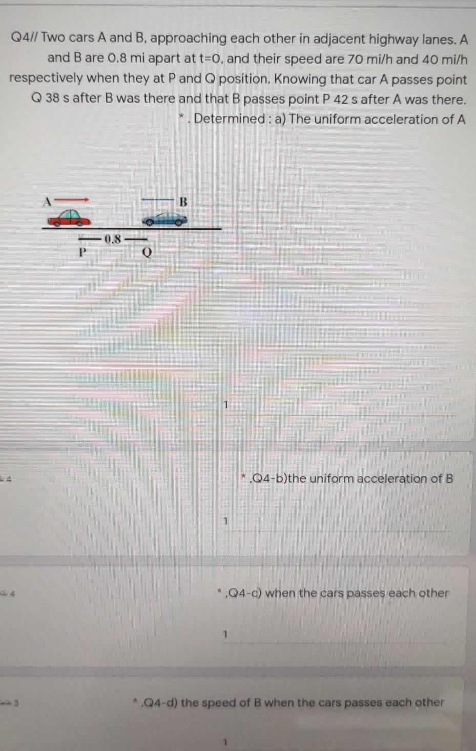 Solved Q4// Two cars A and B, approaching each other in | Chegg.com