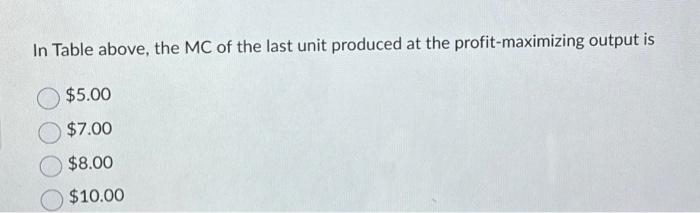 In Table above, the MC of the last unit produced at | Chegg.com