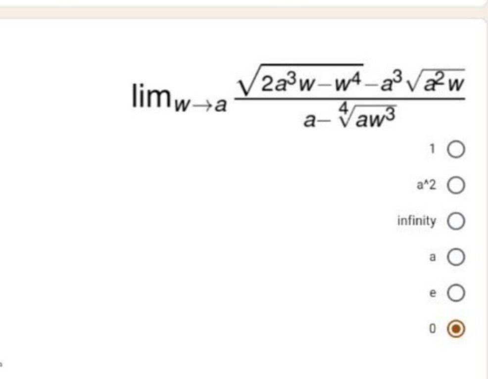 Solved limwa 2a3w-w4-232 w a- aw3 1 O a^2 infinity a e 0 | Chegg.com