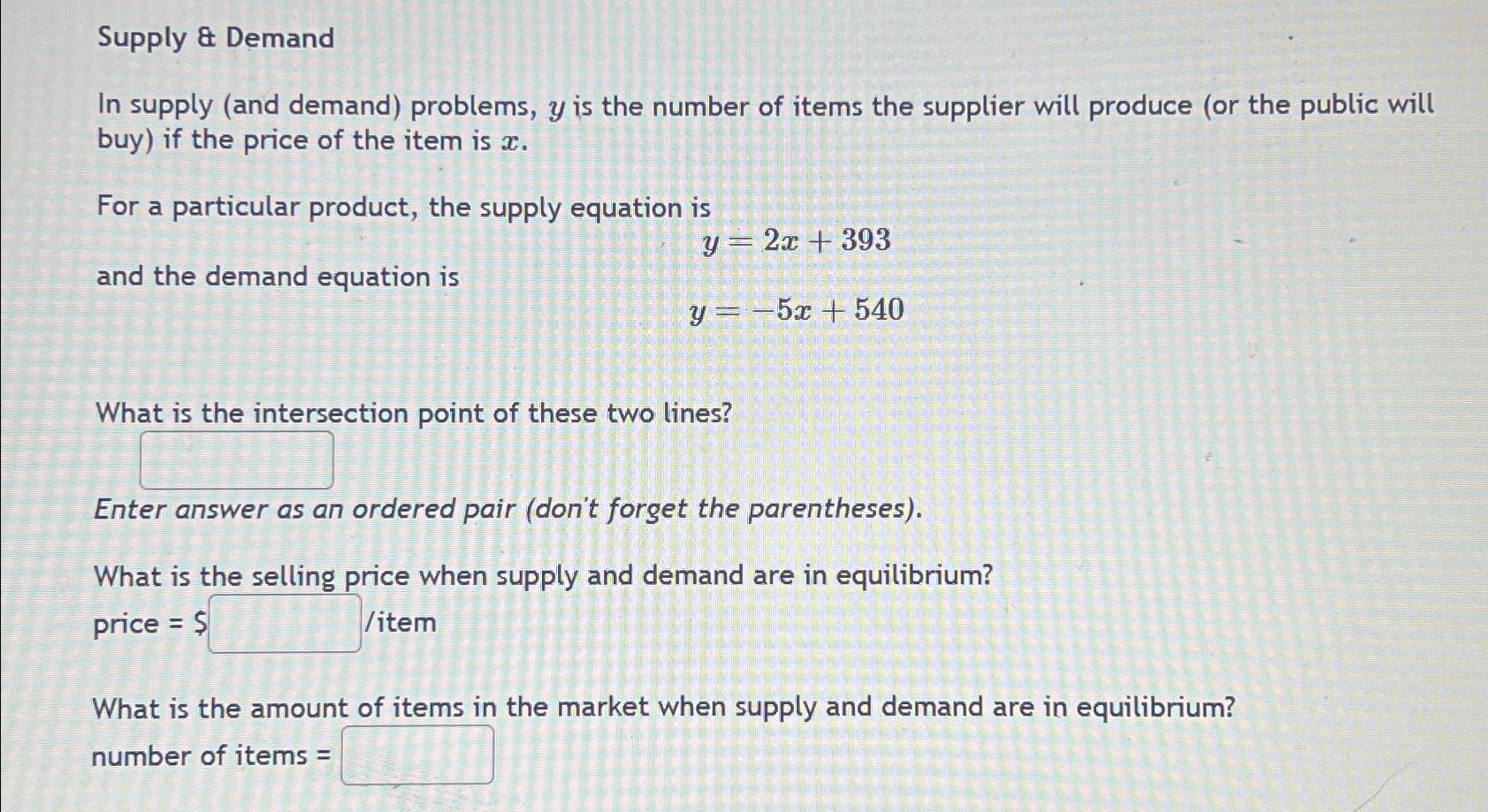 Solved Supply & DemandIn supply (and demand) ﻿problems, y | Chegg.com