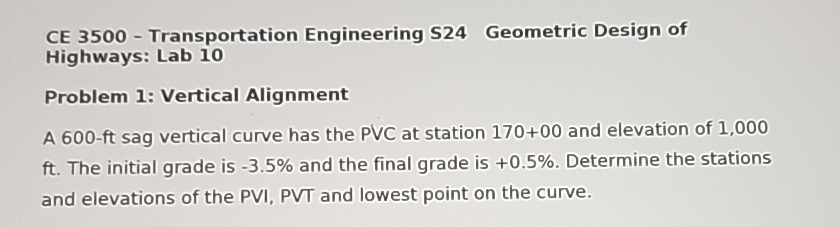 Solved CE 3500 - ﻿Transportation Engineering S24 ﻿Geometric | Chegg.com