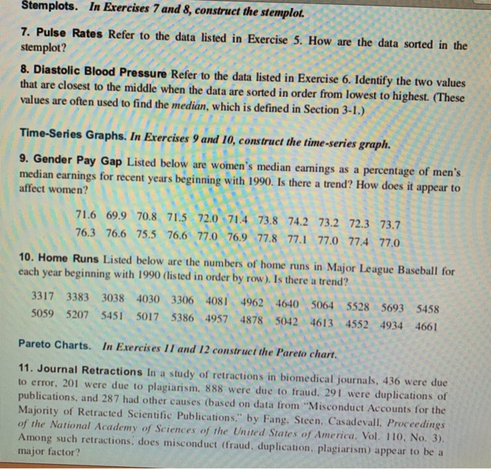 Stemplots. In Exercises 7 and 8, construct the | Chegg.com