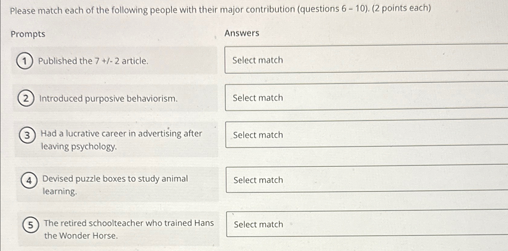 Solved Please match each of the following people with their | Chegg.com