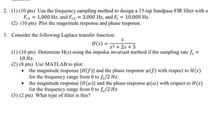 2. (1) (10 pts) Use the frequency sampling method to | Chegg.com