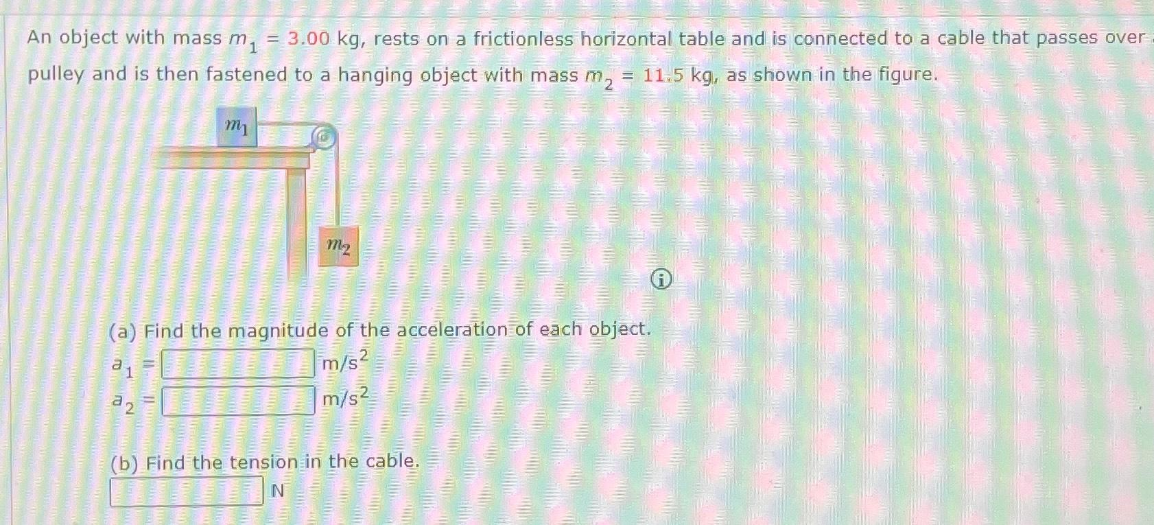 Solved An object with mass m1=3.00kg, ﻿rests on a | Chegg.com