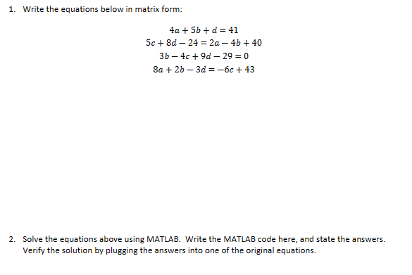 Solved Write the equations below in matrix | Chegg.com