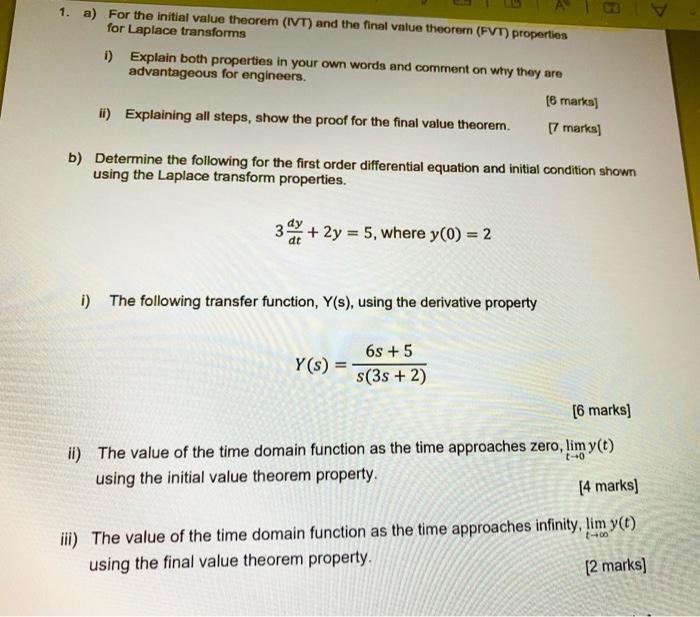 Solved 1. a) For the initial value theorem (IVT) and the | Chegg.com