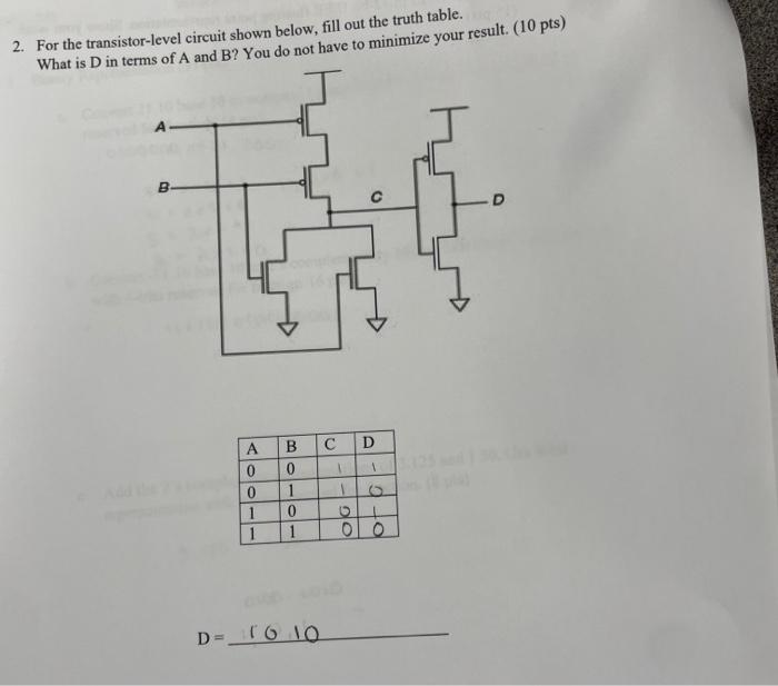 2. For the transistor-level circuit shown below, fill | Chegg.com