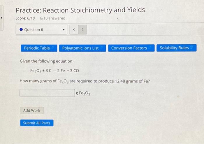 Solved Practice: Reaction Stoichiometry and Yields Score: | Chegg.com