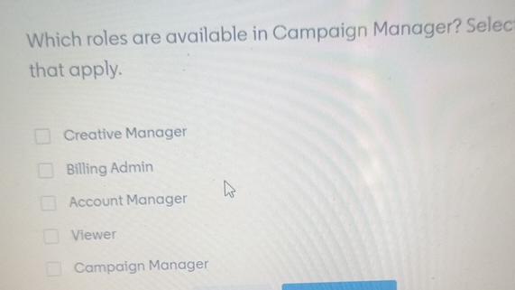 Solved Which roles are available in Campaign Manager? Selec | Chegg.com