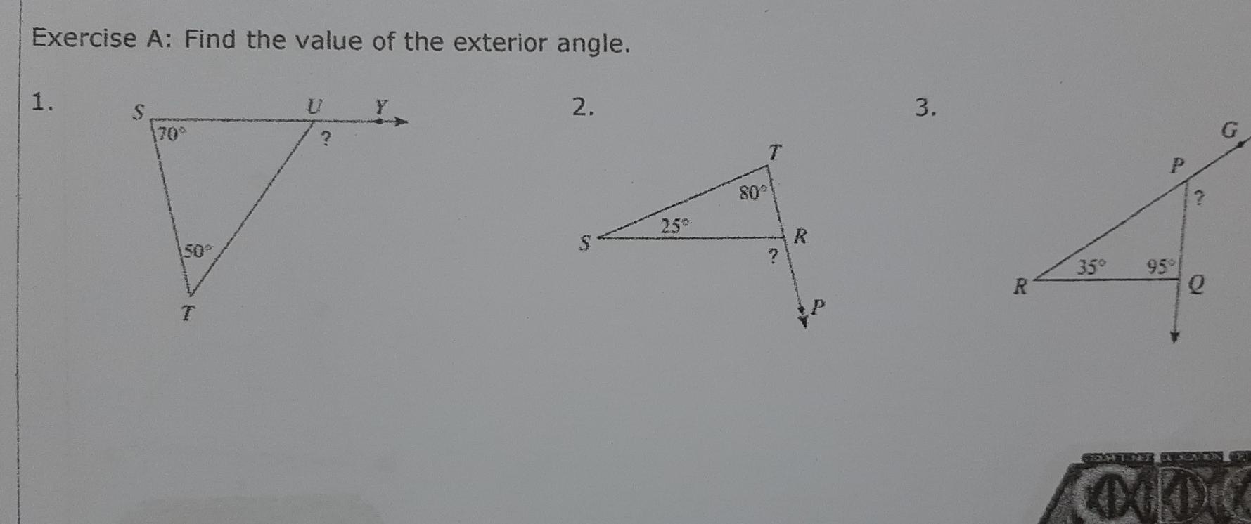 Solved EXTERIOR ANGLE INEQUALITY THEOREM For a triangle: | Chegg.com