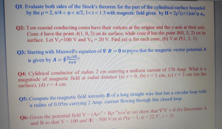 Solved Q1. Evaluate both sides of the Stock's theorem for | Chegg.com