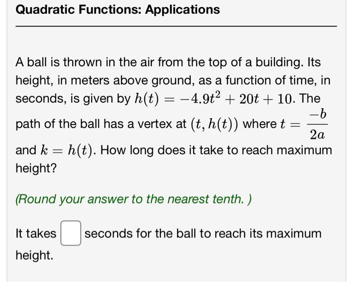 Solved A ball is thrown in the air from the top of a | Chegg.com