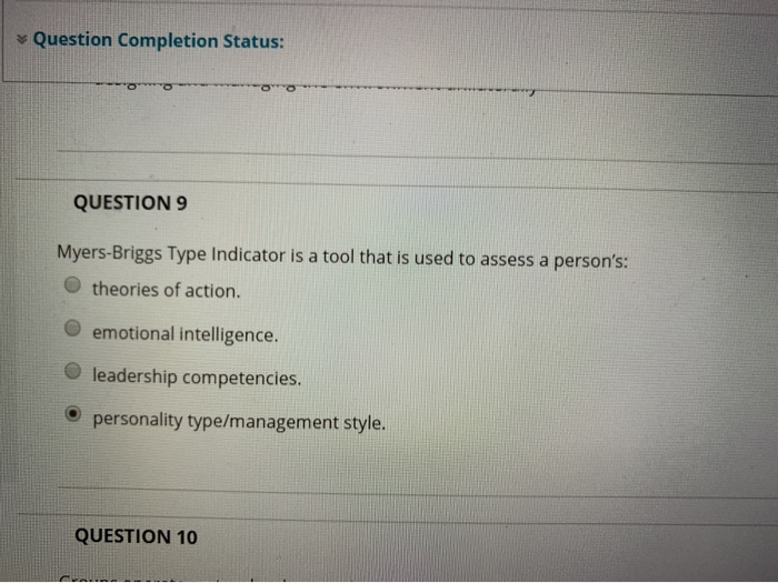 Solved Question Completion Status: QUESTION 9 Myers-Briggs | Chegg.com