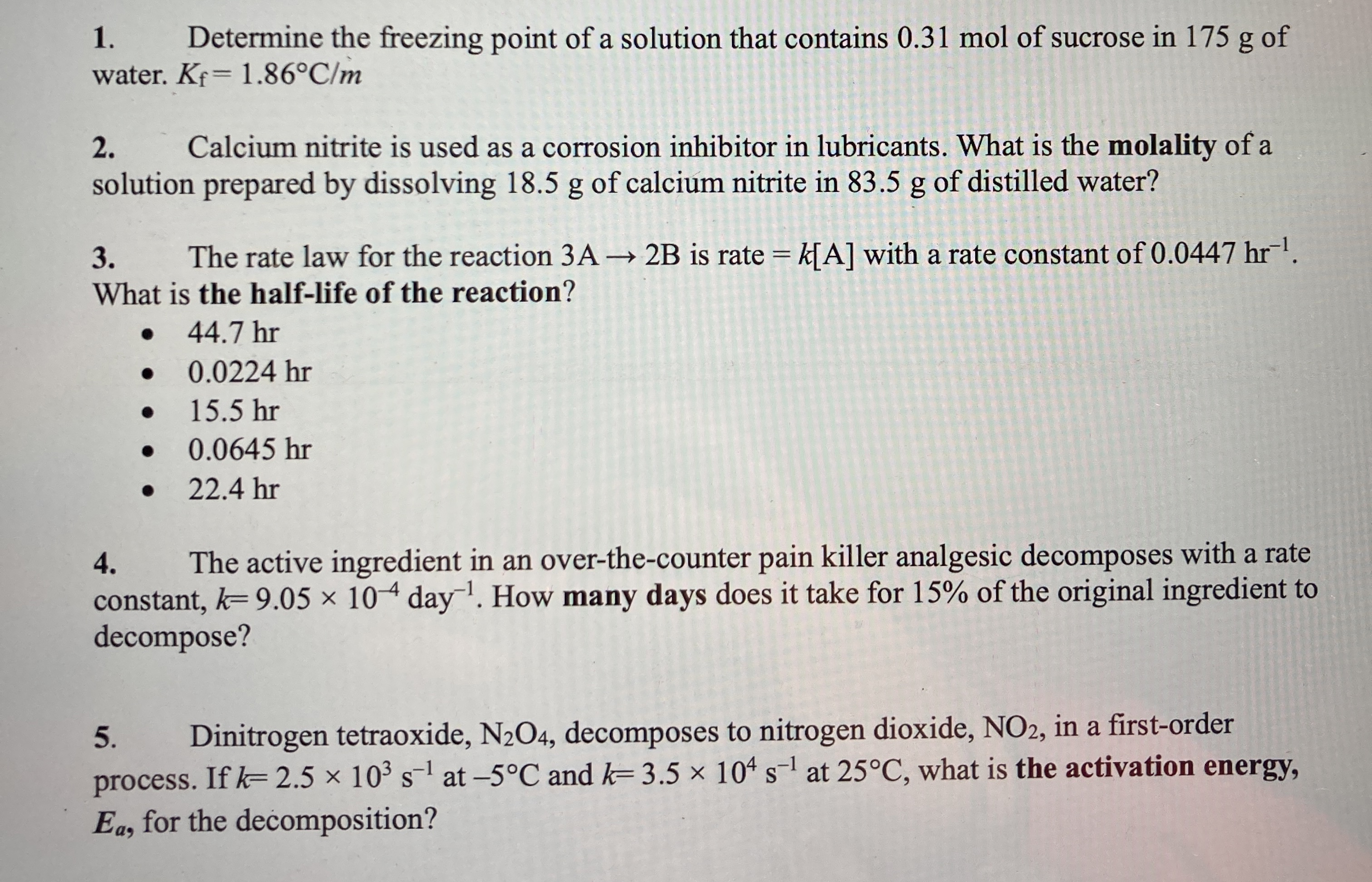 Solved Determine the freezing point of a solution that | Chegg.com