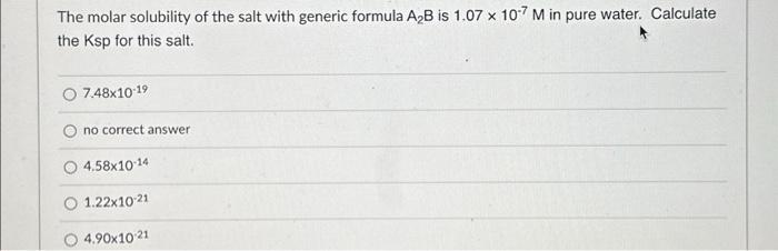 The molar solubility of the salt with generic formula | Chegg.com