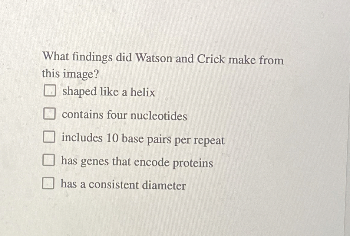 Solved What findings did Watson and Crick make from this | Chegg.com