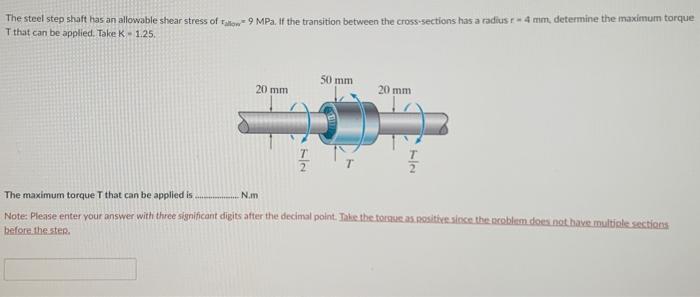 Solved The steel step shaft has an allowable shear stress of | Chegg.com