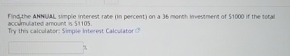 Solved Find the ANNUAL simple interest rate (in percent) ﻿on | Chegg.com