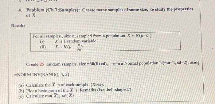 Solved 4. Problem (Ch 7:Samples): Create many samples of | Chegg.com