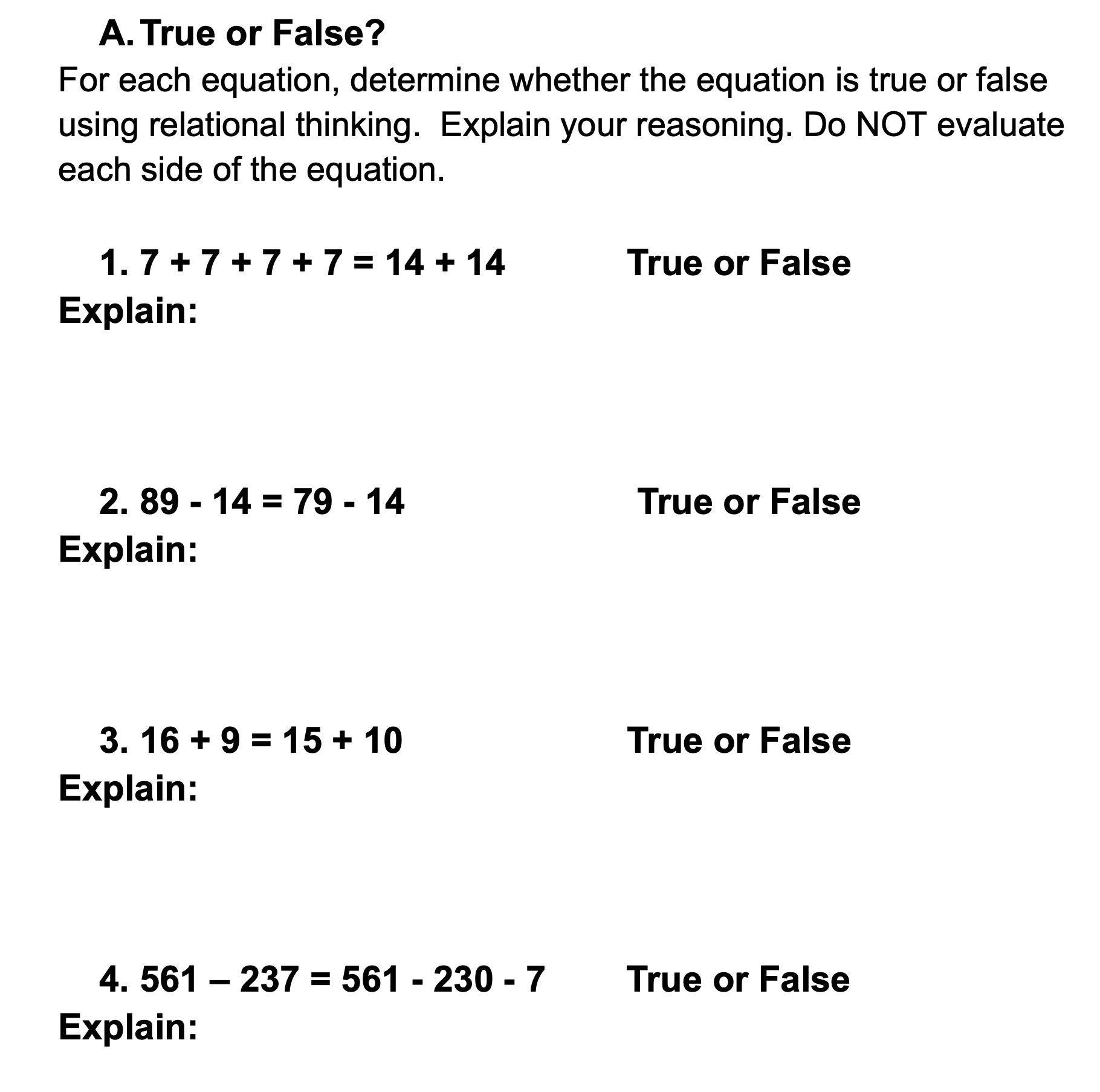 Solved A. ﻿True or False?For each equation, determine | Chegg.com