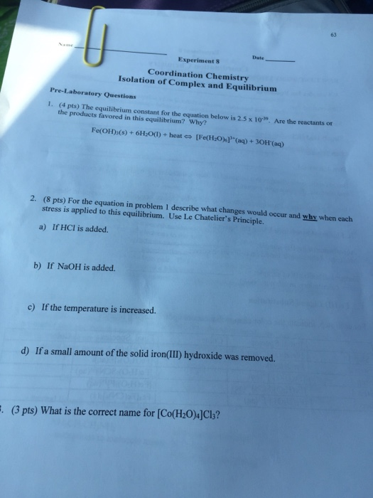Solved Experiment 8 Coordination Chemistry Isolation of | Chegg.com