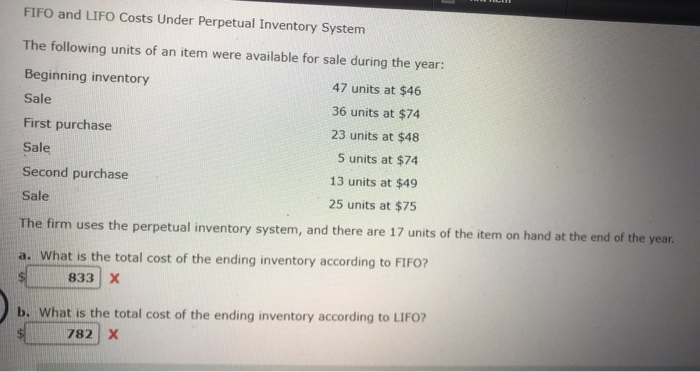 Solved FIFO and LIFO Costs Under Perpetual Inventory System | Chegg.com