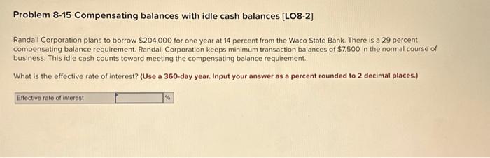 Solved Problem 8-15 Compensating balances with idle cash | Chegg.com