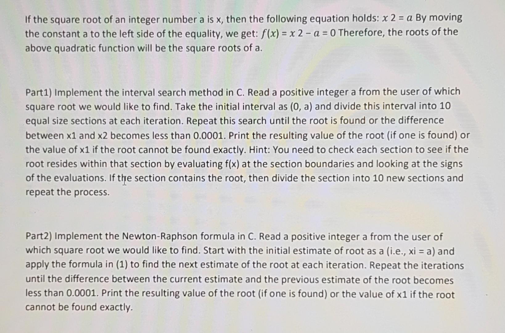 Solved If the square root of an integer number a is x, then | Chegg.com